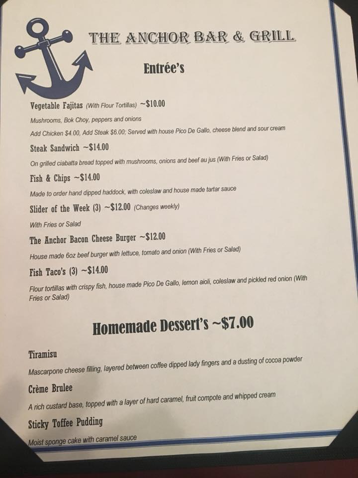 Menu at Wheel and Anchor Restaurant, Gananoque