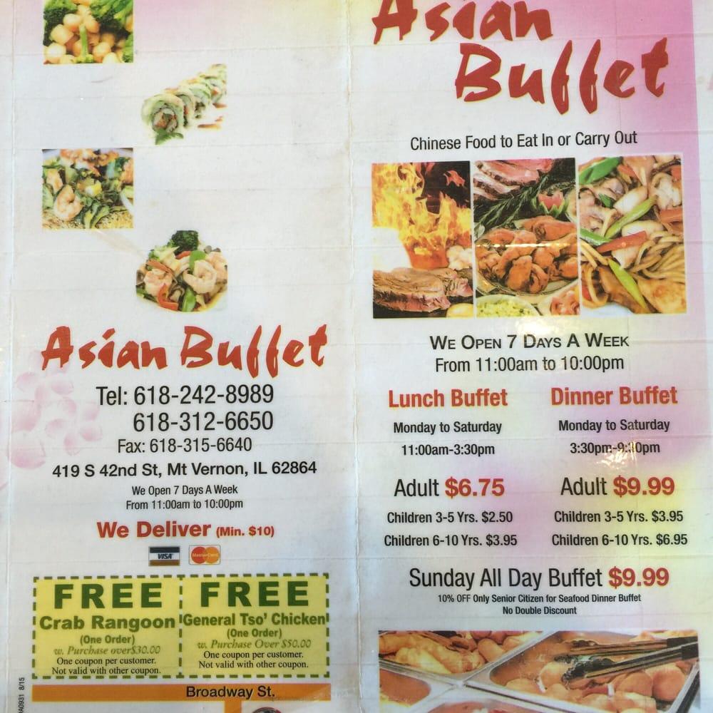 Menu at Asian Buffet restaurant, Mount Vernon, 419 S 42nd St