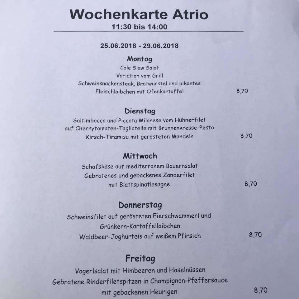 Menu at Atrio restaurant, Linz