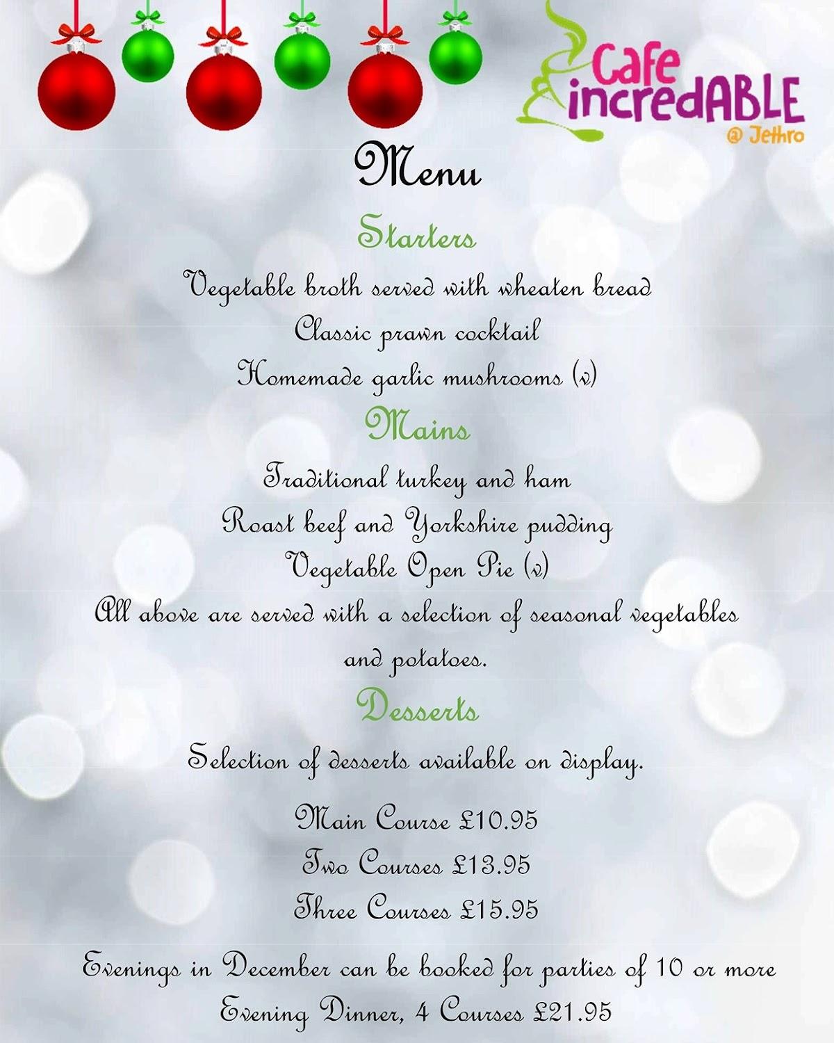 Menu at Cafe IncredABLE @ Jethro, Lurgan