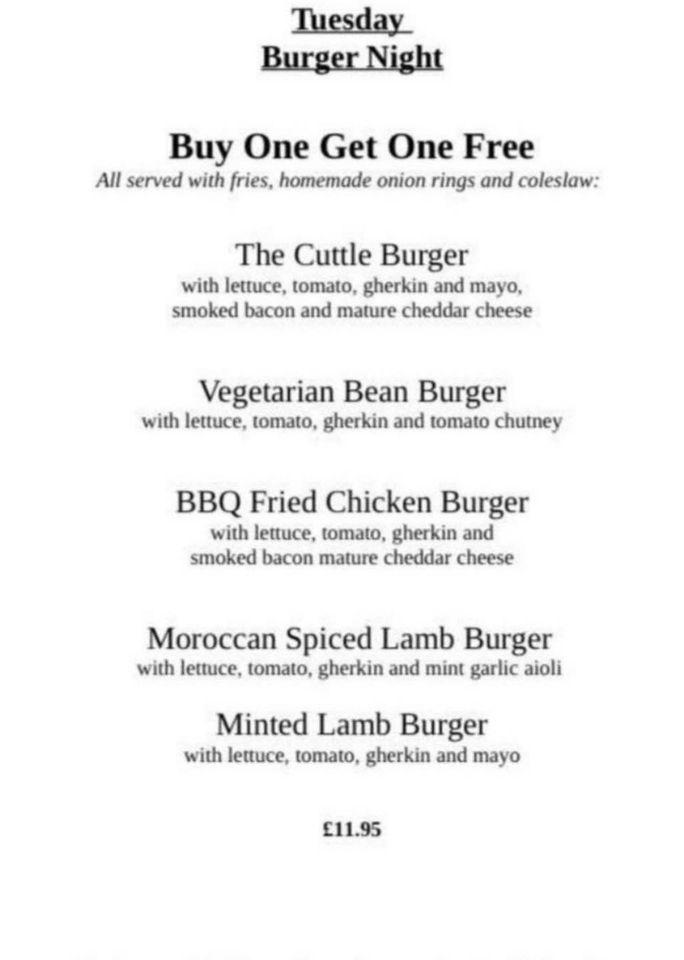 Menu at Cuttle Inn pub & bar, Long Itchington
