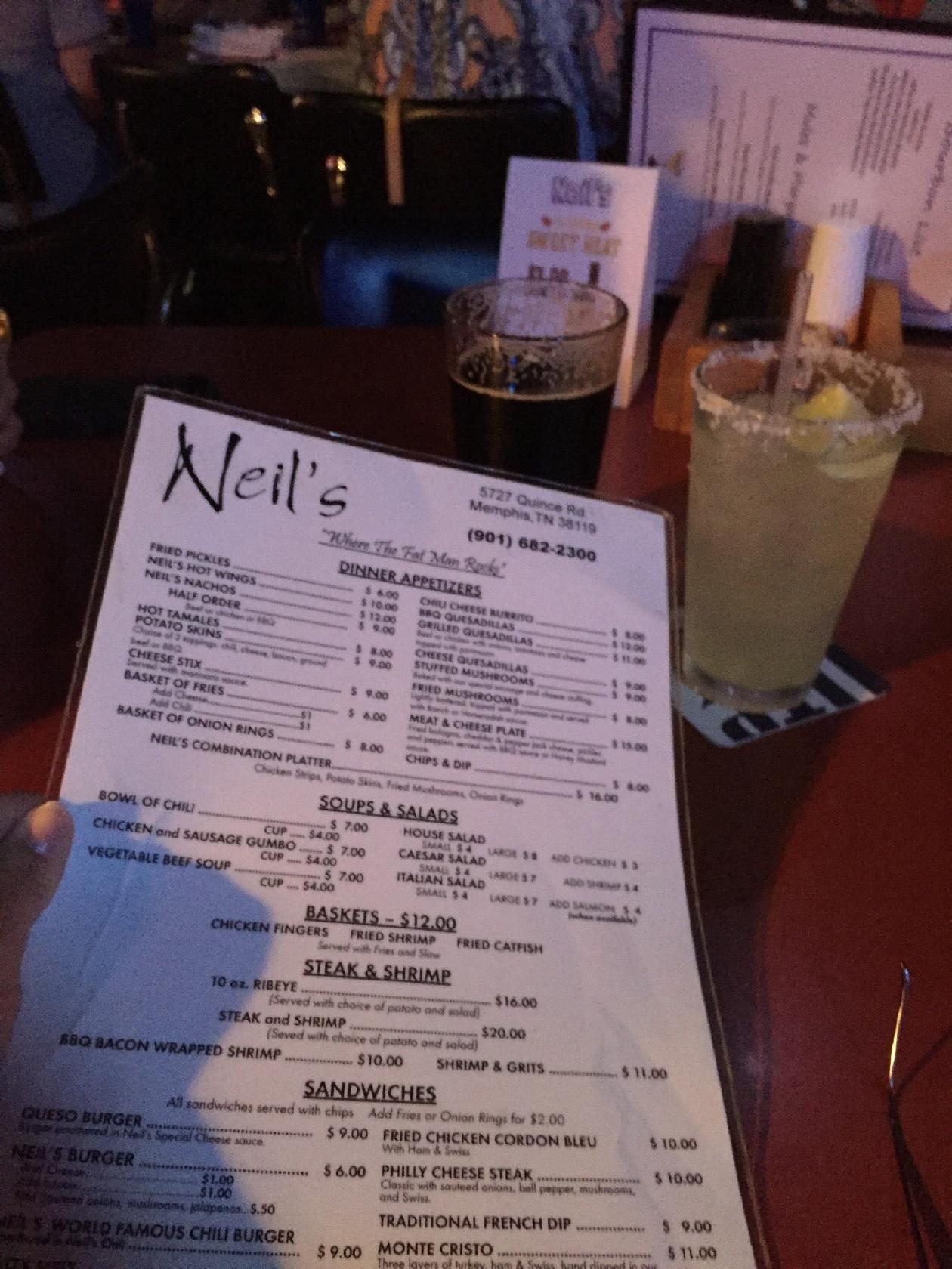 Menu at Neil's Music Room pub & bar, Memphis, Quince Rd