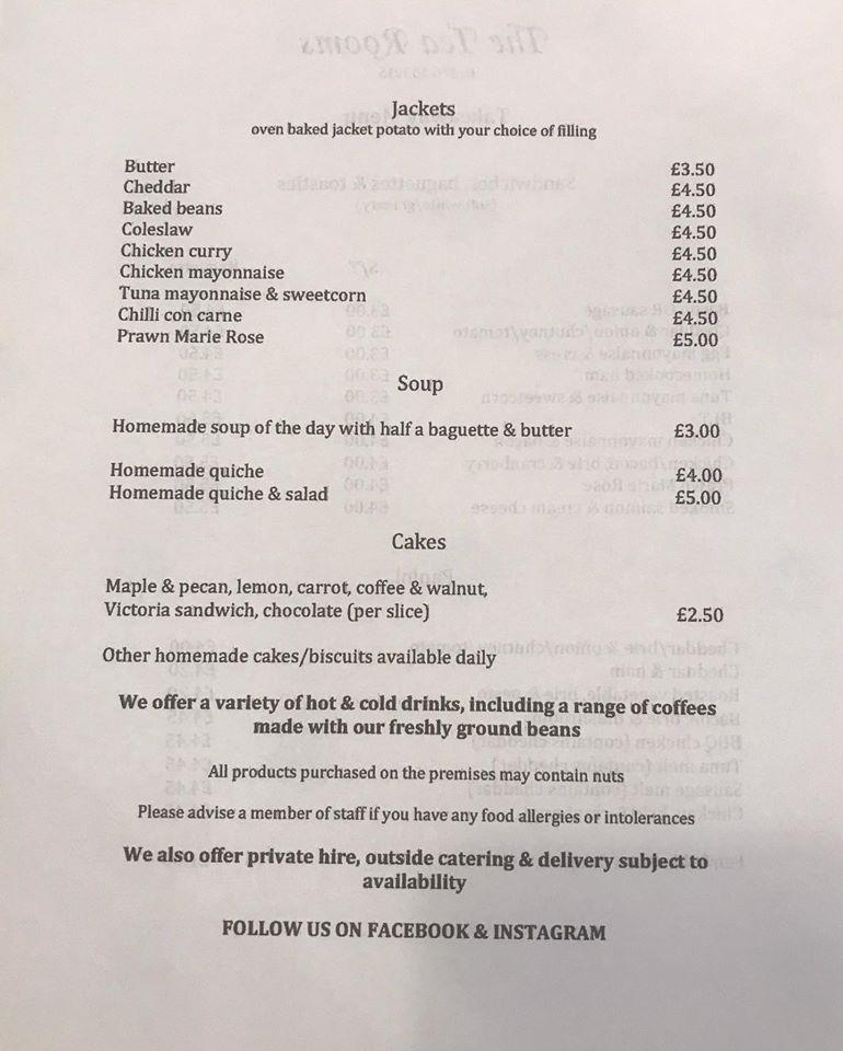 Menu at The Tea Rooms restaurant, Witham
