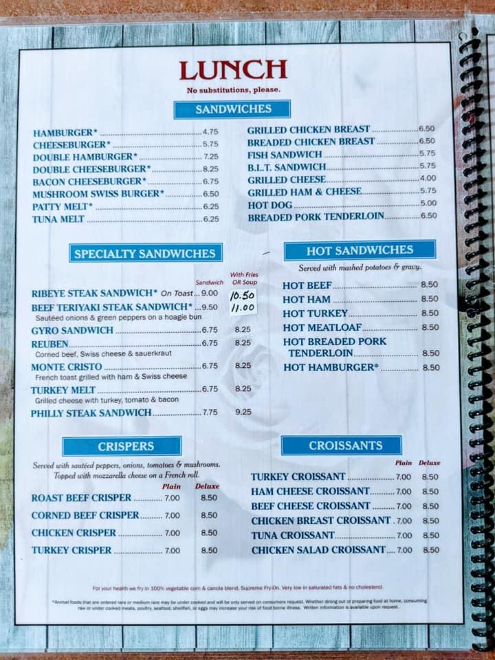 Menu at Nora's Cafe, Elkhorn