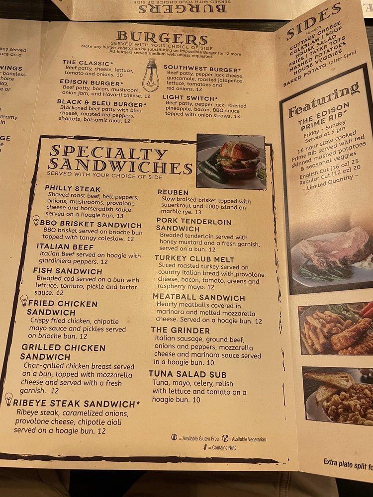 Menu at The Edison Pub and Eatery, Cedar Rapids