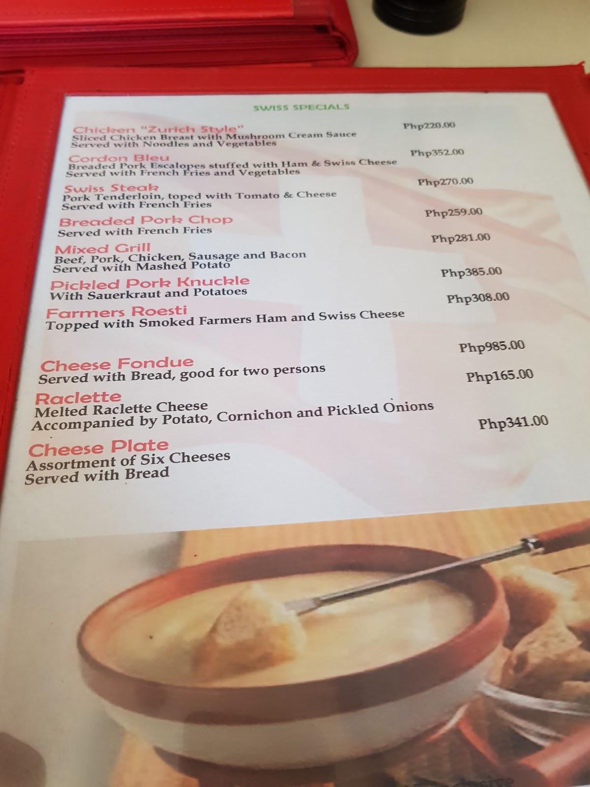 Carta de The SWISS Deli and Restaurant, Dávao, Mamay Rd