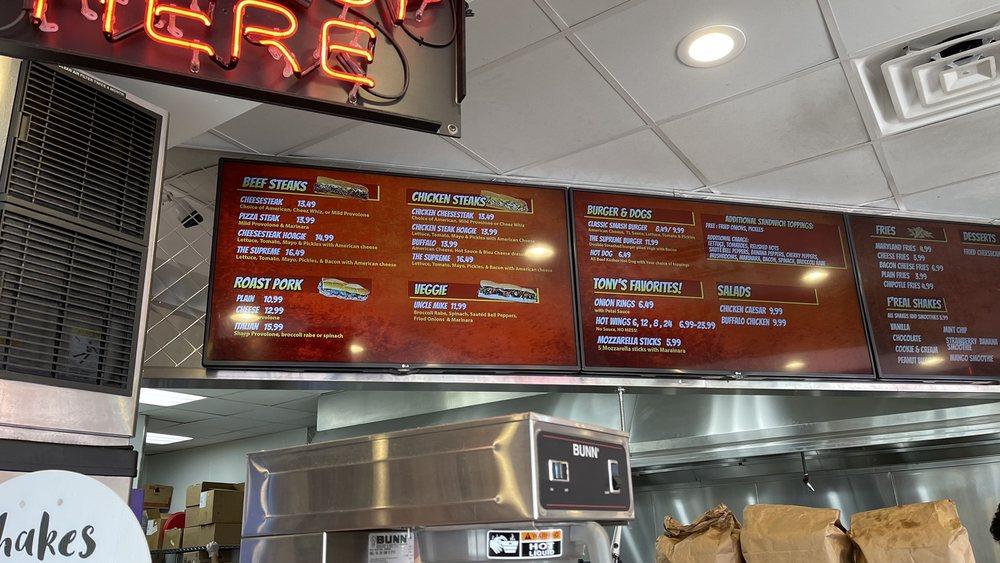 Menu at Tony Luke's restaurant, Ocean City, 3324 Coastal Hwy