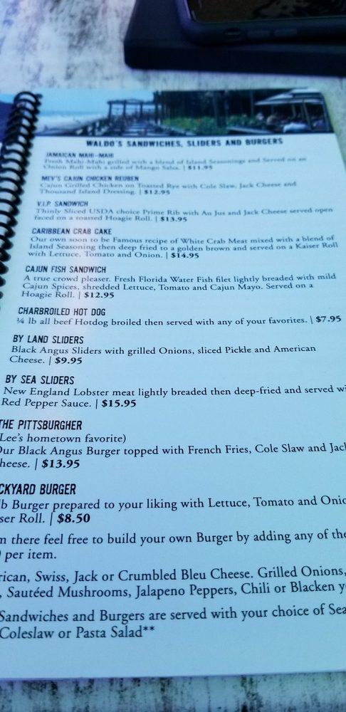 Menu at Waldo's Restaurant, Vero Beach