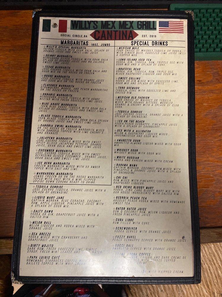 Menu at Willy's Mex Mex Grill restaurant, Social Circle