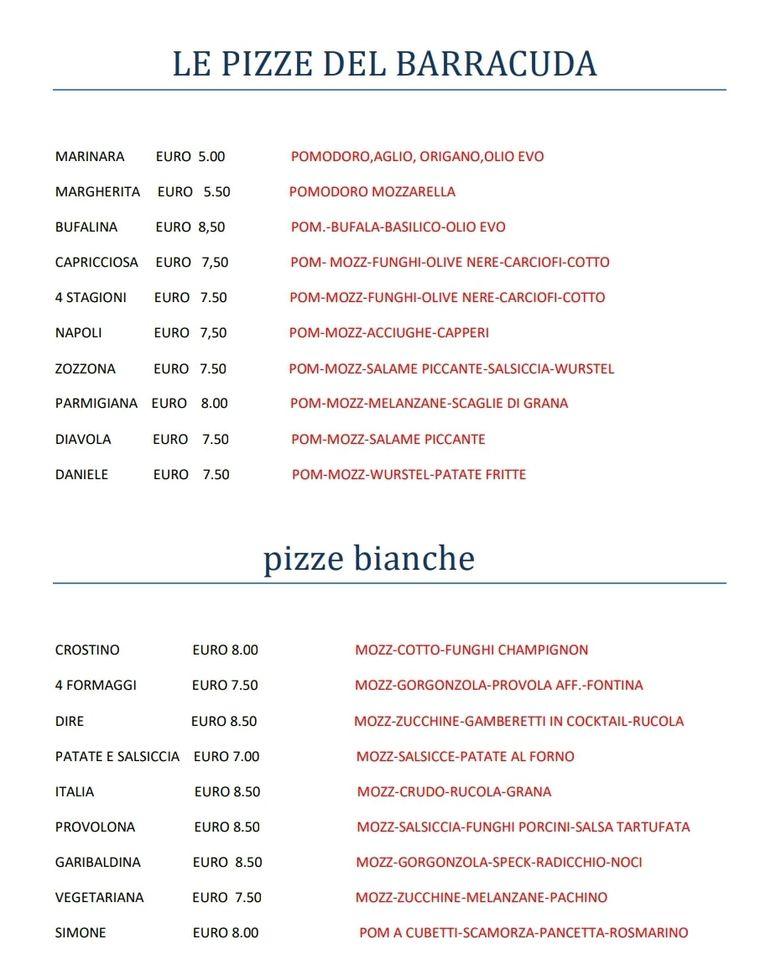 Menu da Barracuda ristorante, Porto San Giorgio