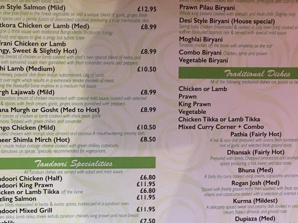 Menu at Curry corner restaurant, Launceston