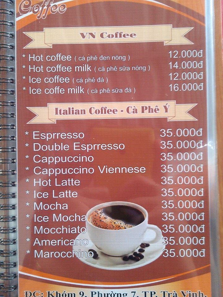 Menu at Gazebo Coffee restaurant, Tra Vinh