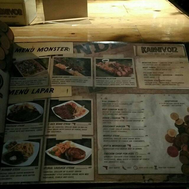 Menu at Karnivor Restaurant, Bandung