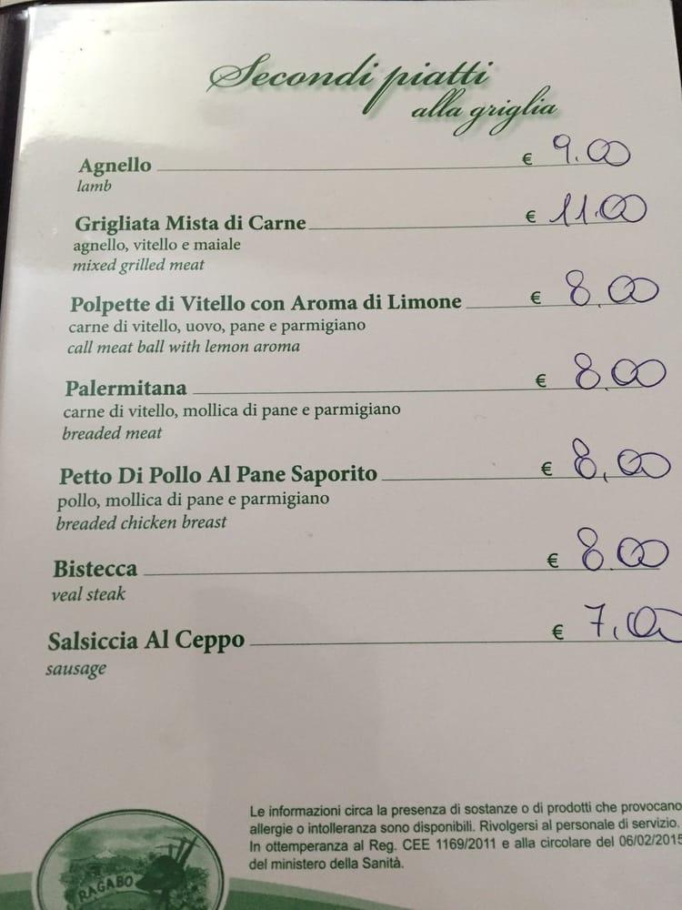 Speisekarte von Rifugio Ragabo, Italien