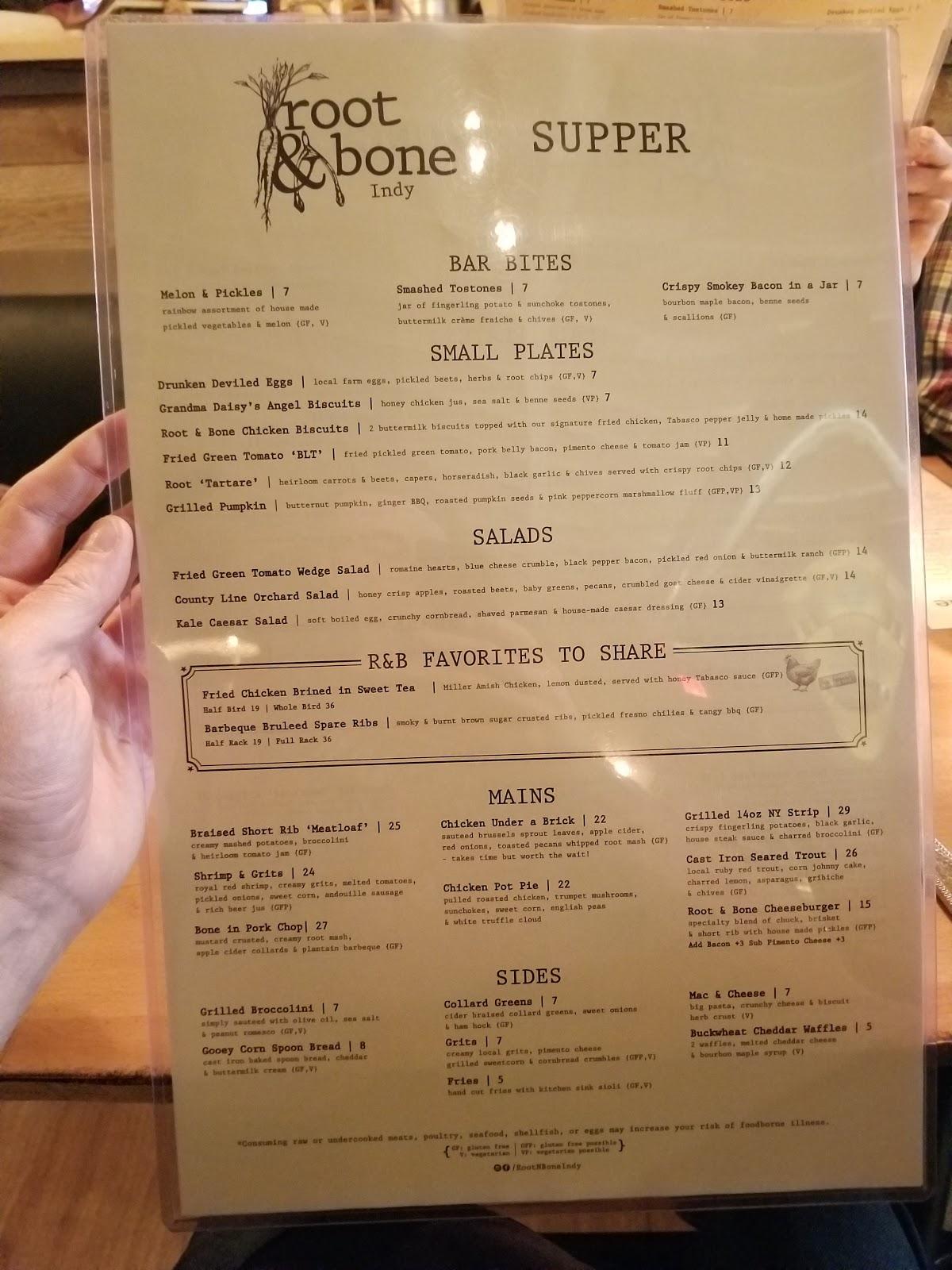 Menu at Root & Bone - Indianapolis restaurant, Indianapolis