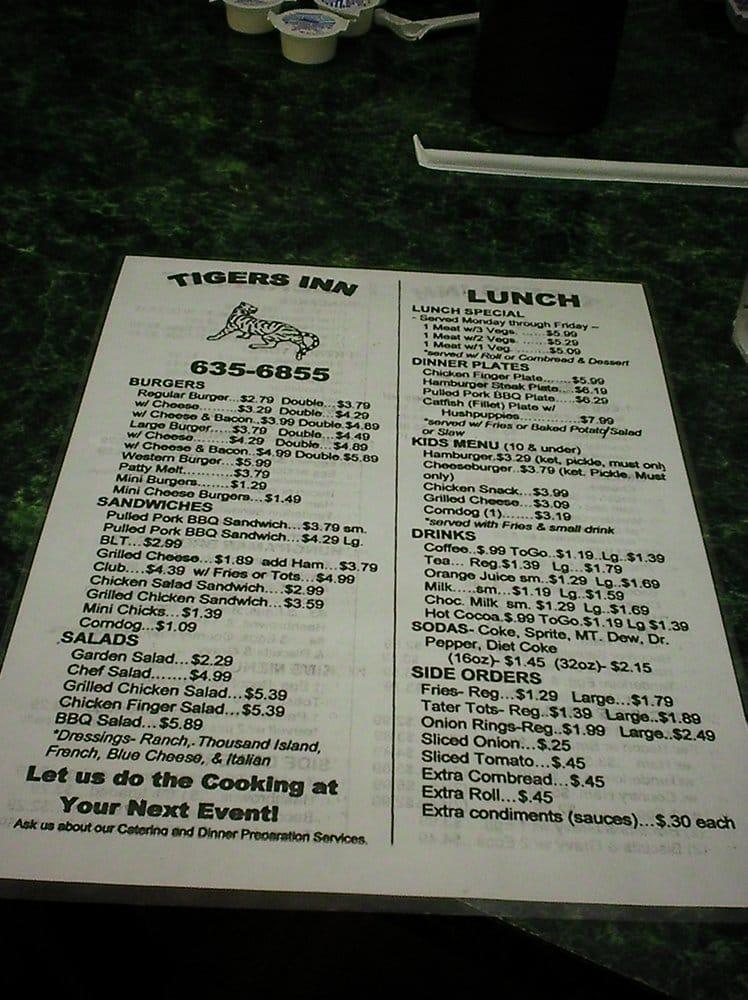 Menu at Tiger’s Inn restaurant, Valley Head