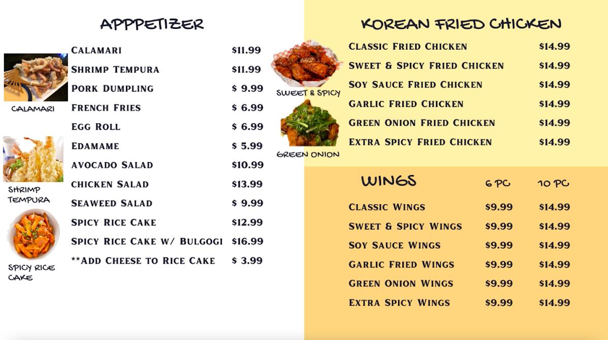 Menu at Gogi & Asian Cuisine restaurant, Phoenix