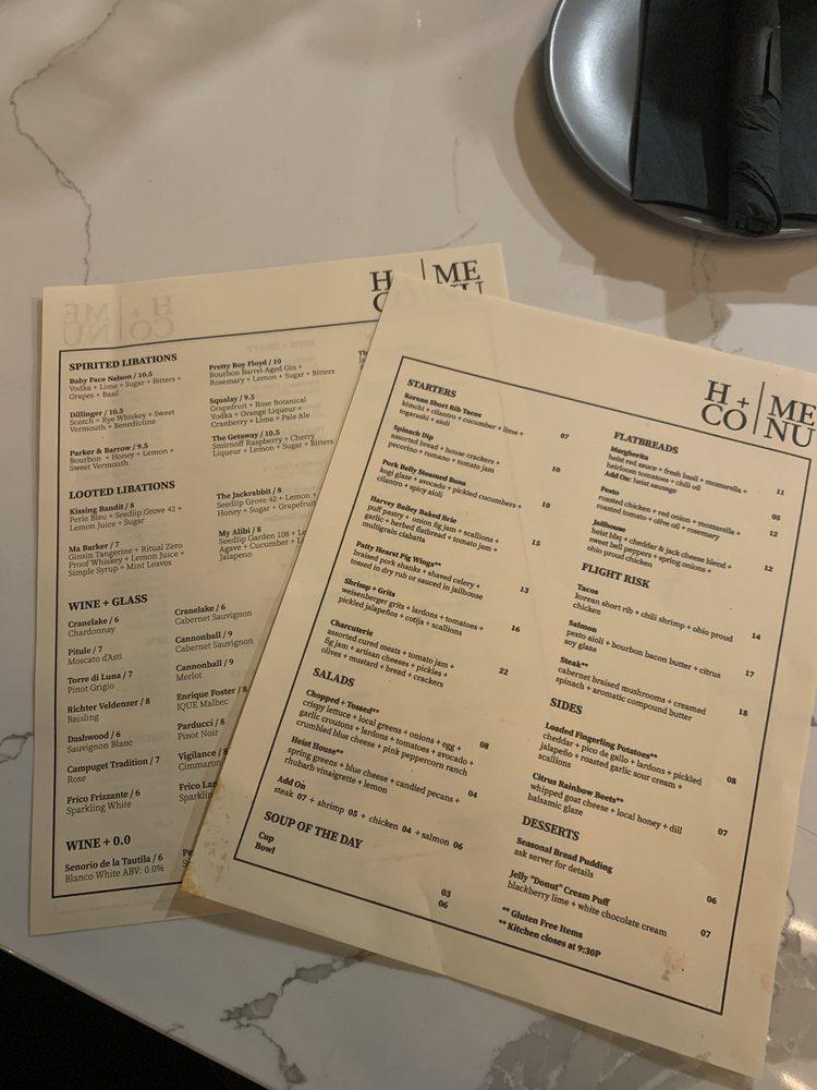 Menu at Heist + Co pub & bar, Harrison