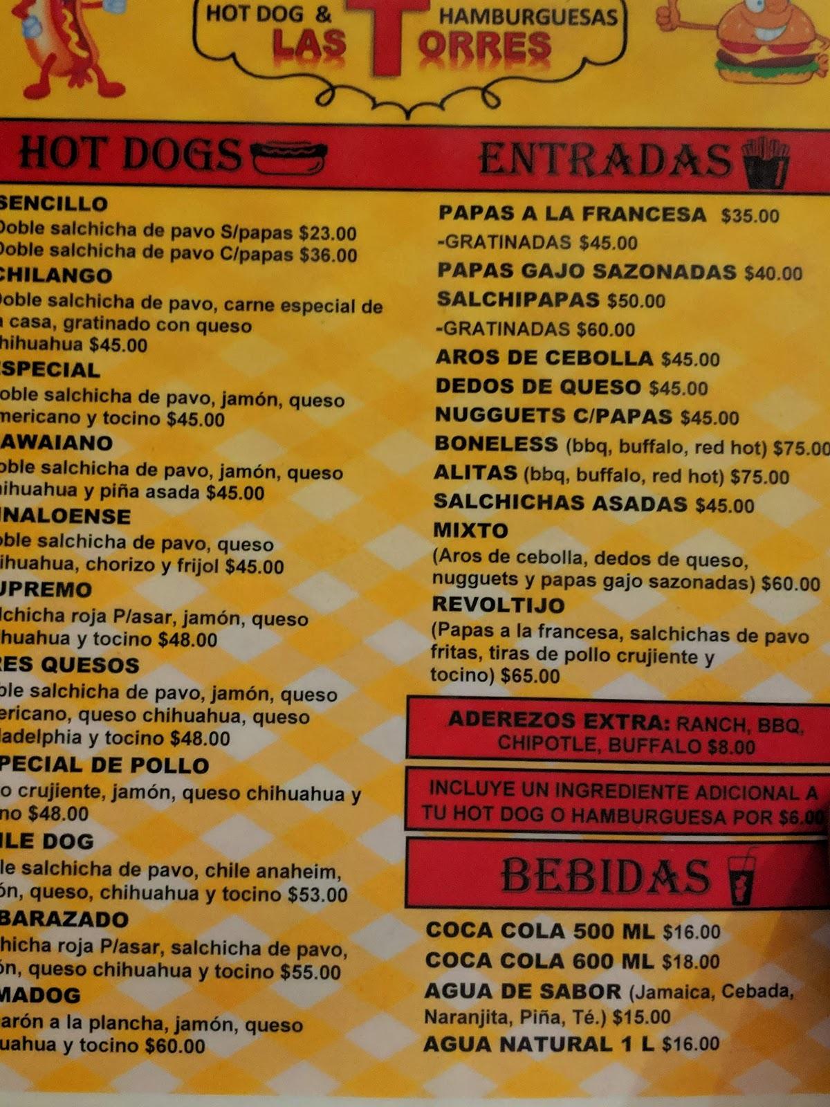 Carta del restaurante Hot Dogs Y Hamburguesas Las Torres, Culiacán Rosales