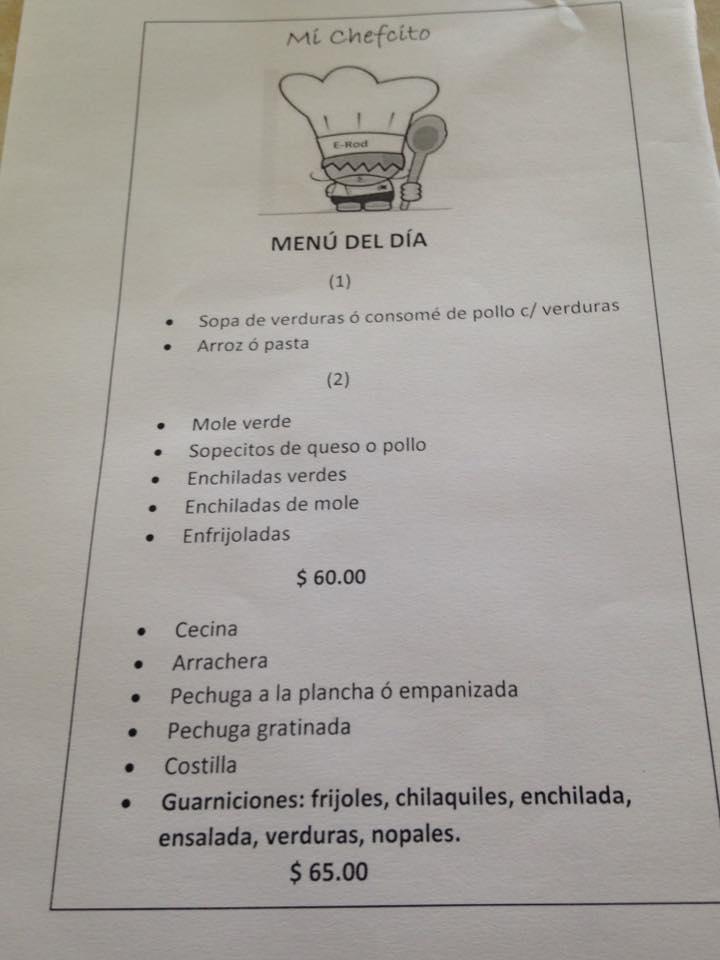 Menu at Mi Chefcito restaurant, Mexico City