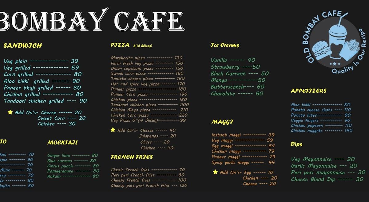 Menu at TOF Bombay Café, Hyderabad