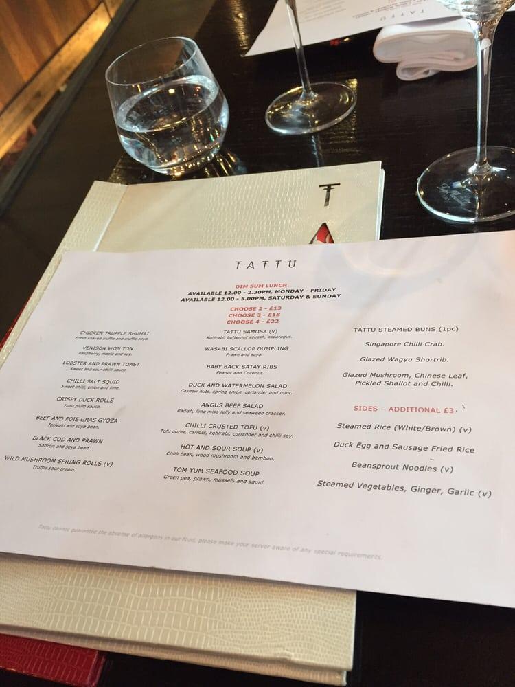 Menu at Tattu pub & bar, Manchester