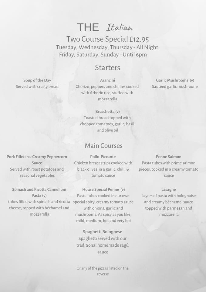 Menu at The Italian restaurant, Glossop, 110-112 High St W