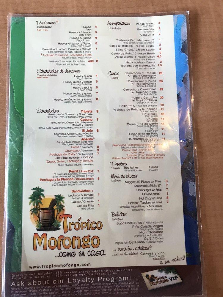 Menu at Tropico Mofongo Restaurant, Kissimmee, Vineland Rd #2