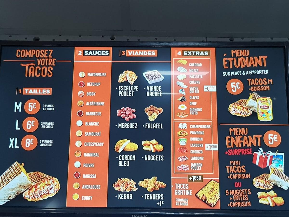 Menu at Best Tacos restaurant, Lille
