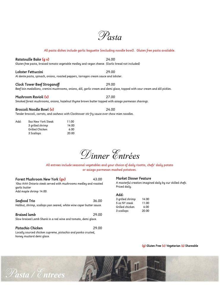 Menu at Clock Tower-Inn-Bistro-Pub and Catering, Strathroy