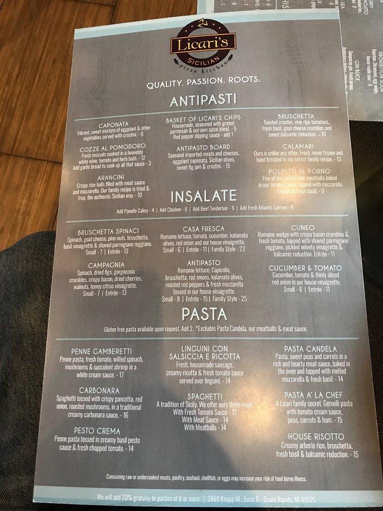 Menu at Licari's Sicilian Pizza Kitchen-No.1 pizzeria, Grand Rapids