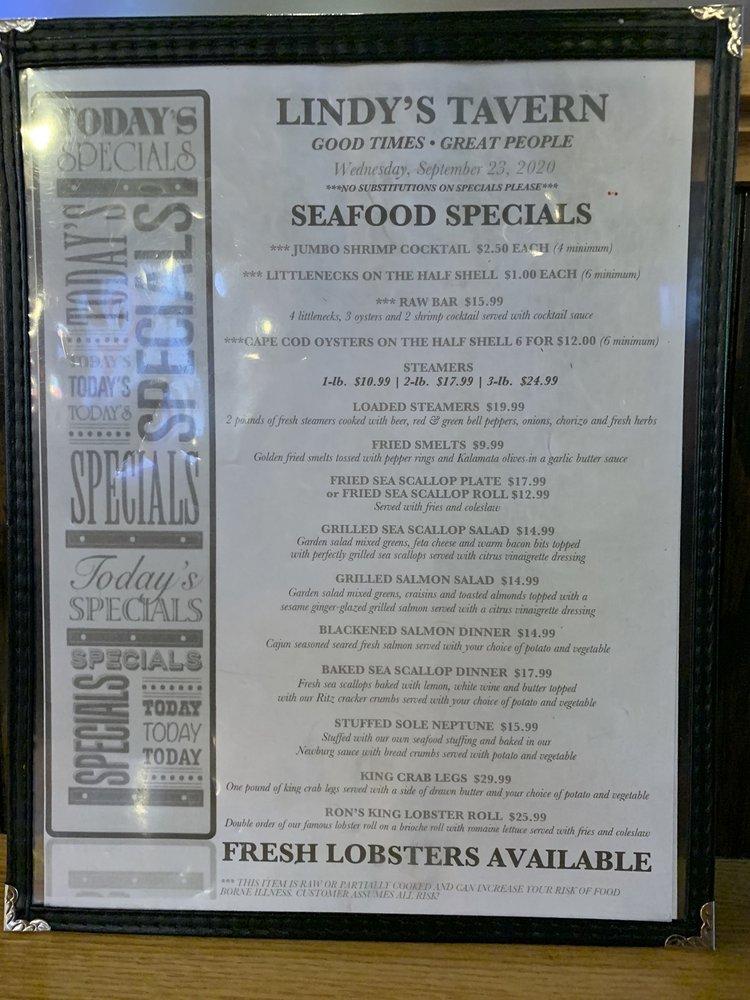 Menu at Lindy's Tavern pub & bar, North Smithfield