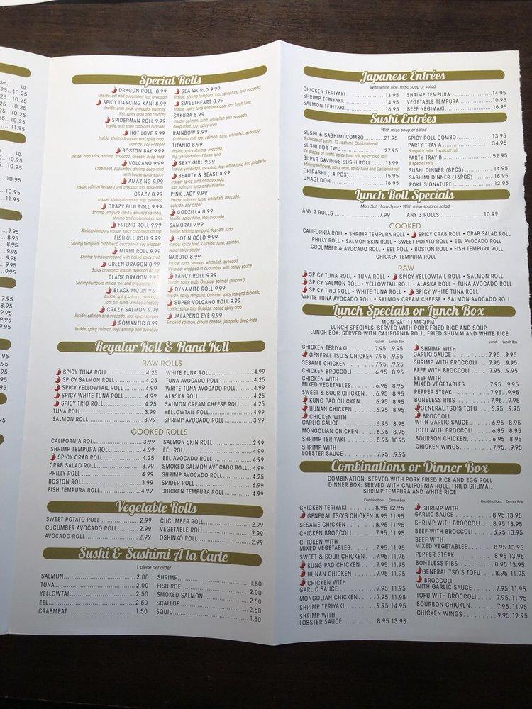 Menu at Little Asia restaurant, Fishkill