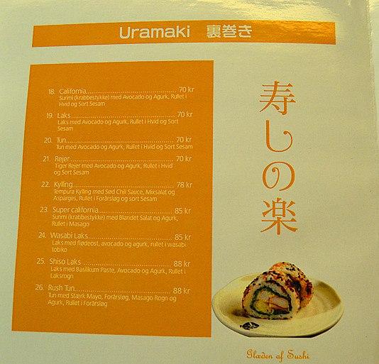 Speisekarte von Mini Sushi restaurant, Kopenhagen