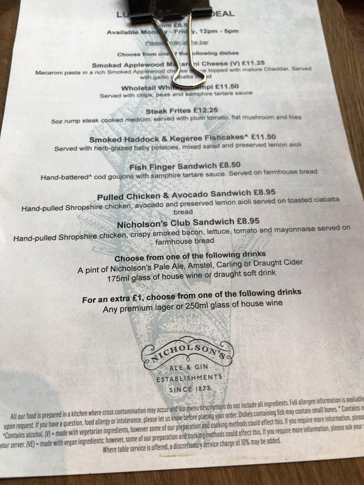 Menu at Nickolson's pub & bar, London