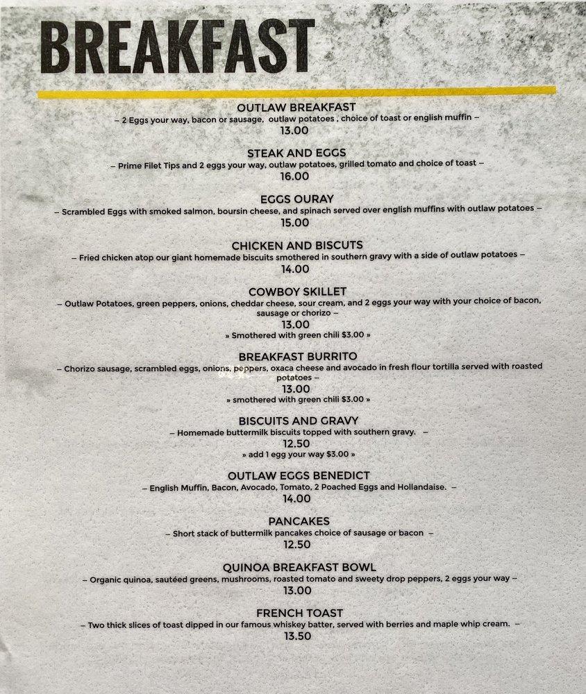 Menu at Outlaw Restaurant, Ouray