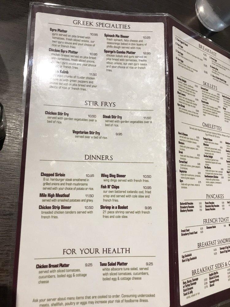 Menu at Spargo's restaurant, Auburn Hills