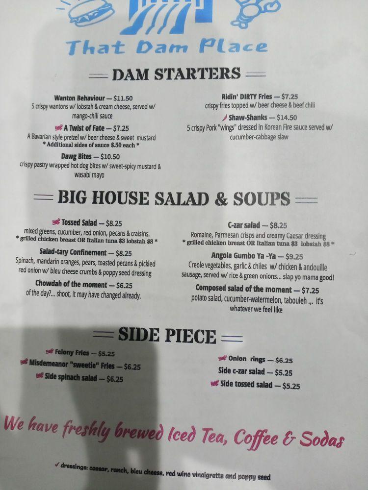 Menu at That Dam Place restaurant, Folsom