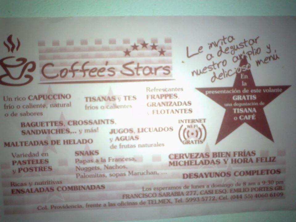 Menu at stars coffee restaurant, Mexico City