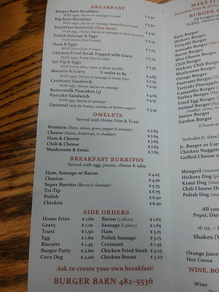 Menu at Burger Barn, Camarillo