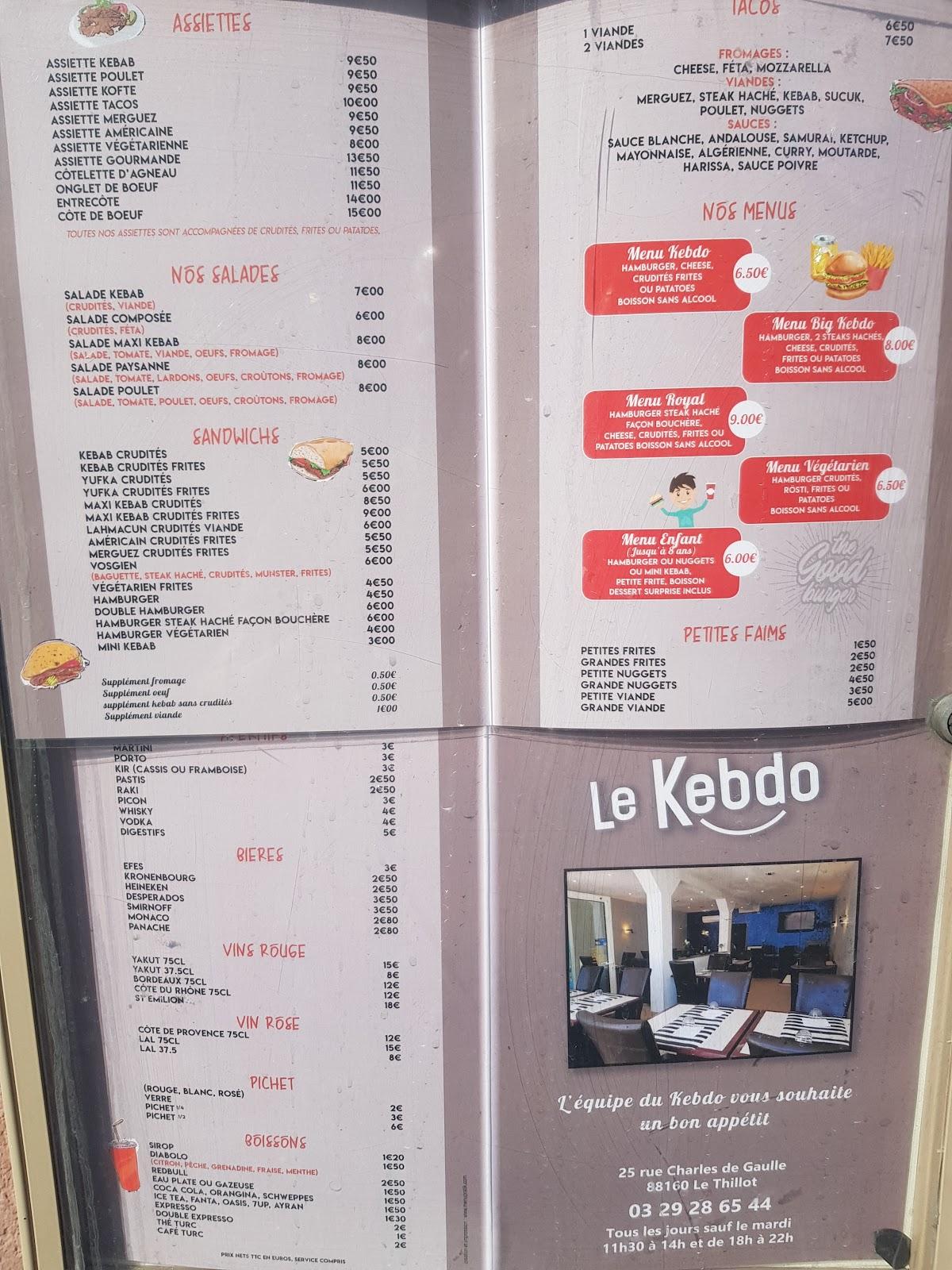 Menu at Chez Ali Baba restaurant, Le Thillot