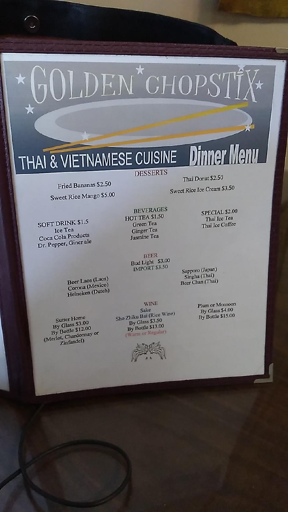 Menu at Golden Chopstix restaurant, West Columbia