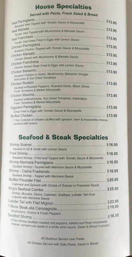 Menu at King's New York Restaurant & Pizza, Clarksburg