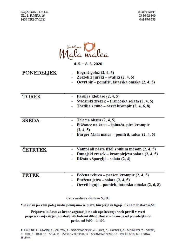 Menu at Gostilnica mala malca restaurant, Trbovlje