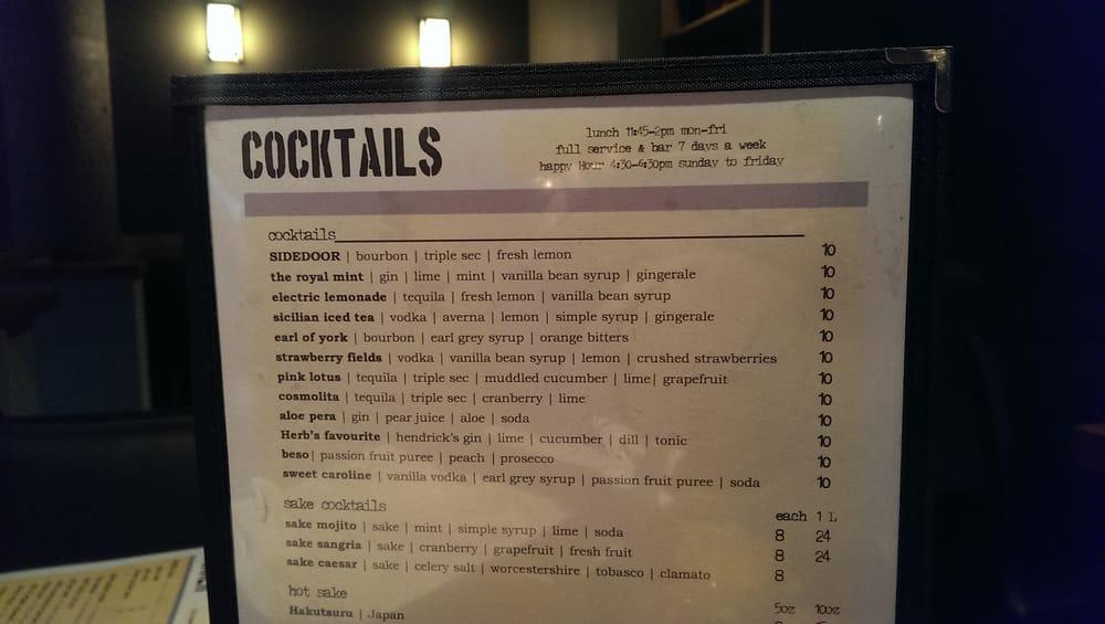 Menu at Sidedoor restaurant, Ottawa