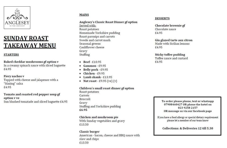 Menu at The Anglesey Hotel pub & bar, Gosport