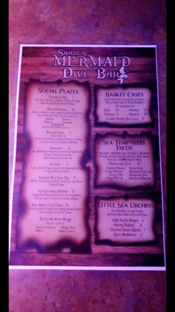 Menu at The Mermaid Dive Bar, Biloxi