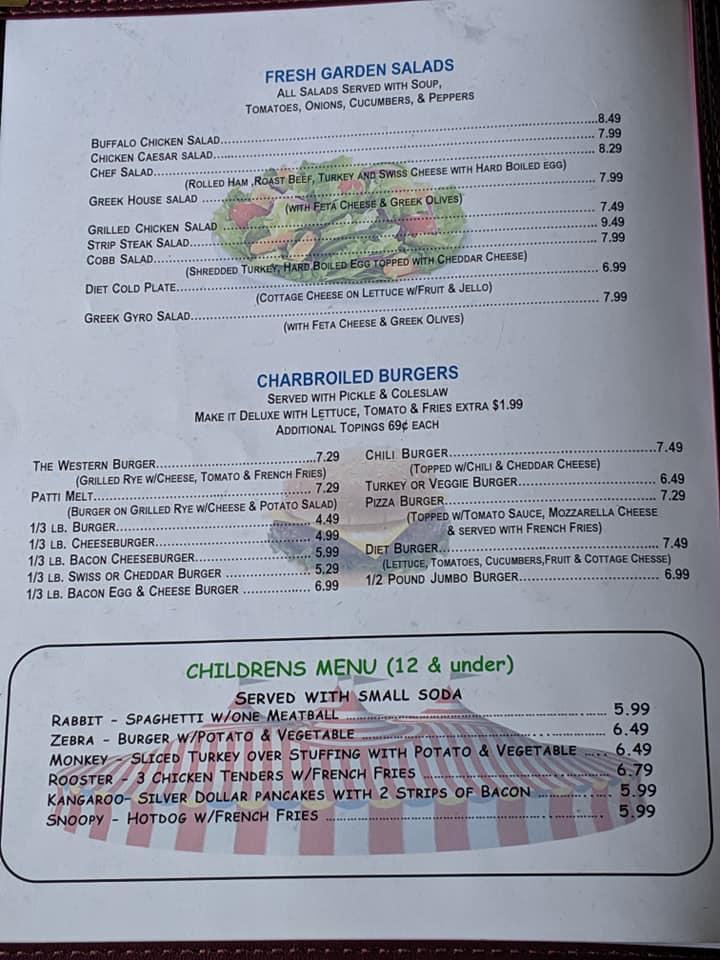 Menu at Western Diner restaurant, Albany