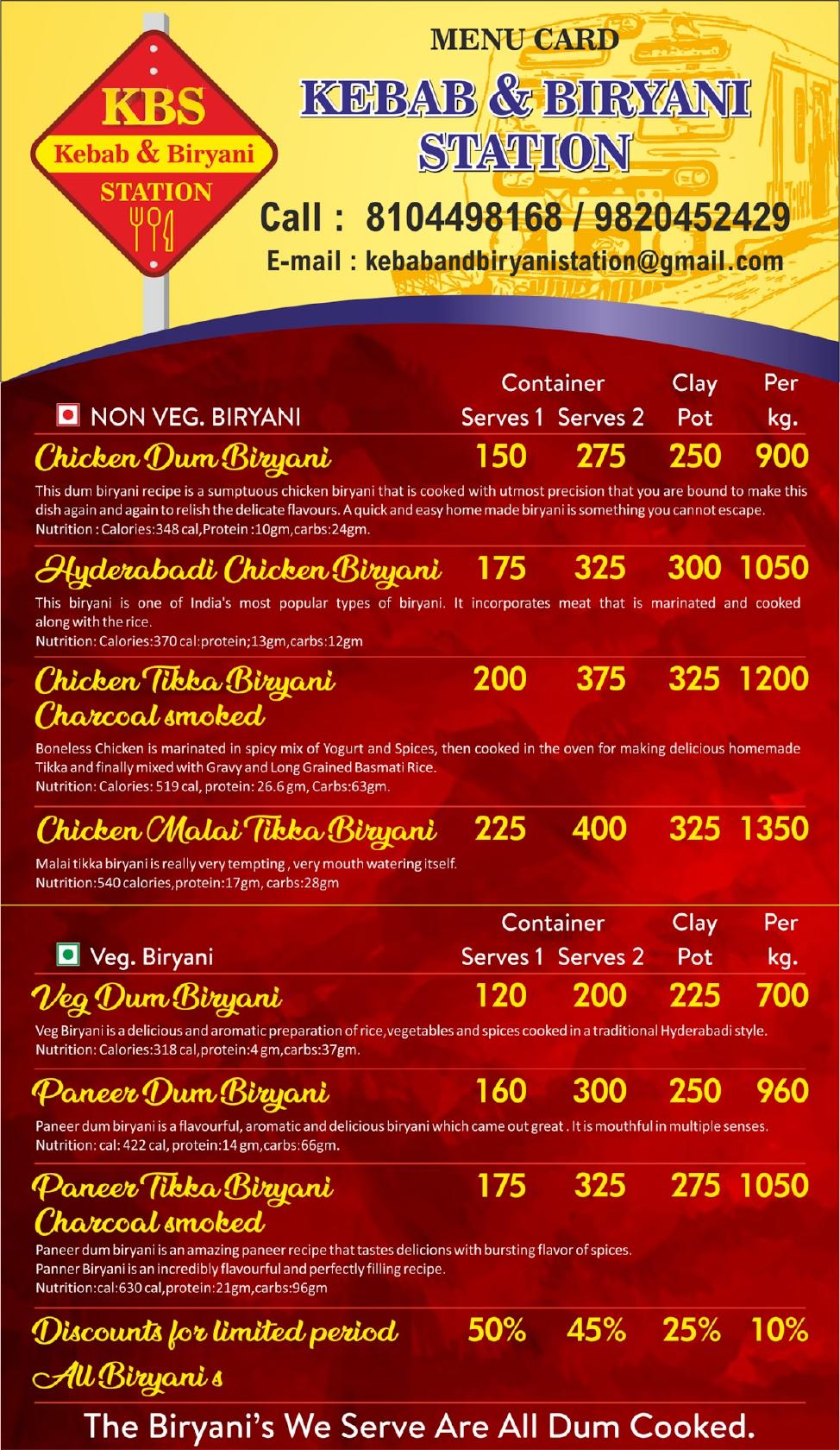 Menu at kebab & Biryani Station (KBS), Mumbai