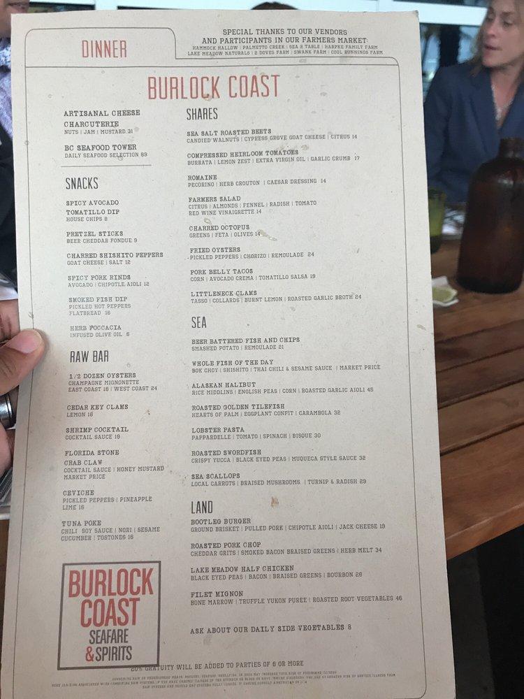 Menu at Burlock Coast restaurant, Fort Lauderdale